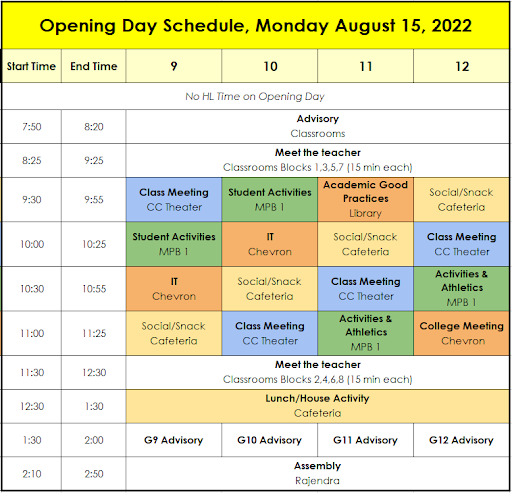 First Day Schedule For HS